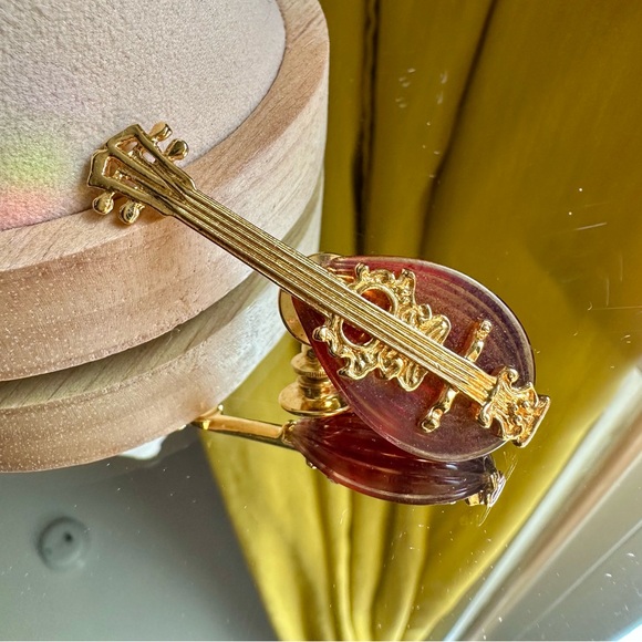 Avon | Jewelry | Vintage Avon Amber Lucite Golden Bard Mandolin Pin ...